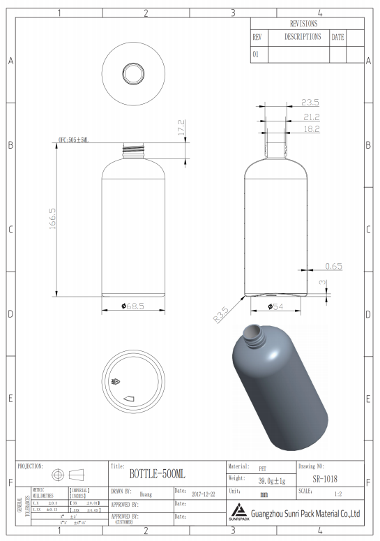 16oz clear PET plastic boston round bottle with 24-410 neck finish ...